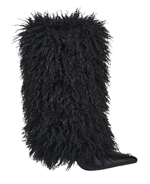True Religion Faux Fur Trimmed Knee High Boots - Black