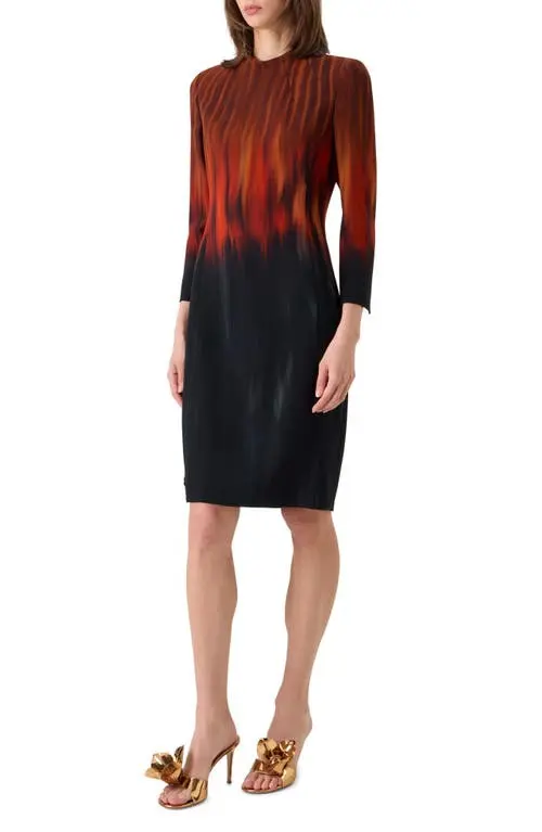 Akris Wool Blend Double Face Dress With Funnel Neck And Printed Sleeves
