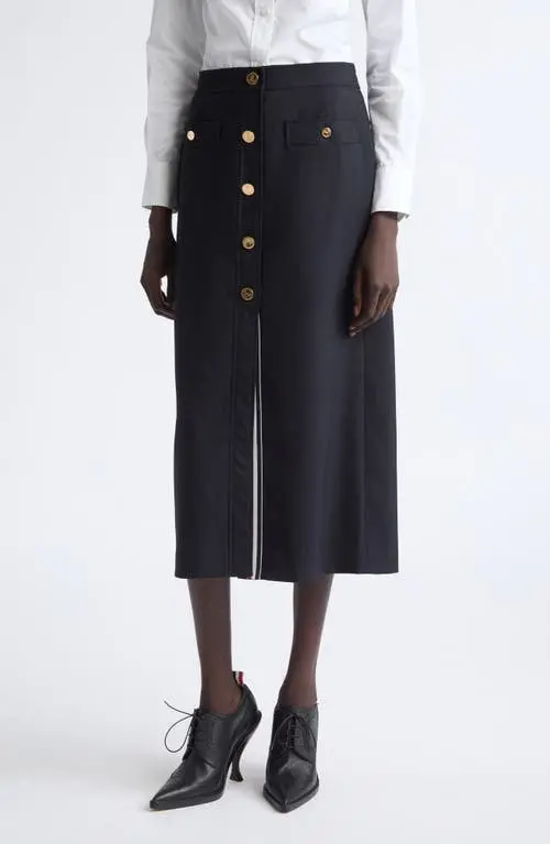 Thom Browne Button-front Wool Midi Skirt - Navy