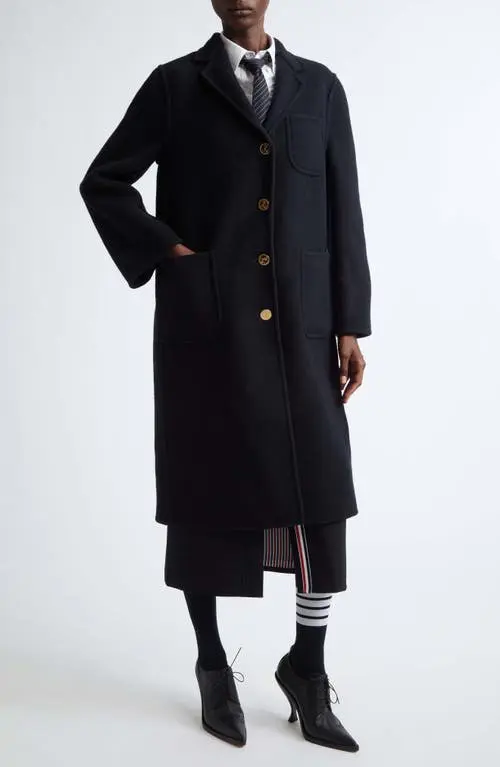 Thom Browne Button-front Wool Midi Skirt - Navy