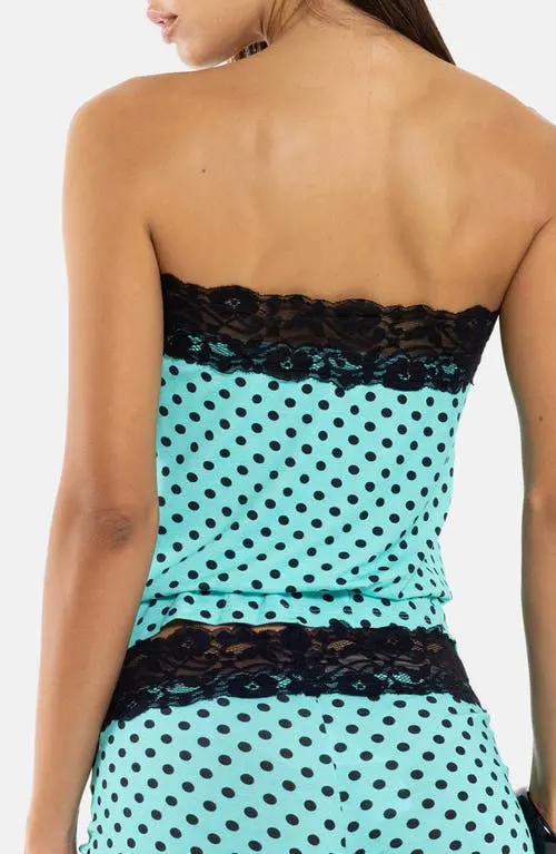 JADED LONDON Polka Dot Strapless Top With Lace Trim