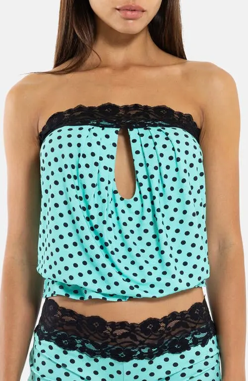 JADED LONDON Polka Dot Strapless Top With Lace Trim