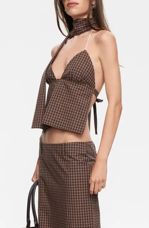 Lioness Play On Plaid Halter Top With Neck Scarf