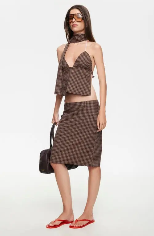 Lioness Play On Plaid Halter Top With Neck Scarf