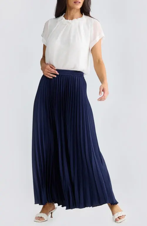 BRAVE+TRUE Pleated Maxi Skirt - Navy