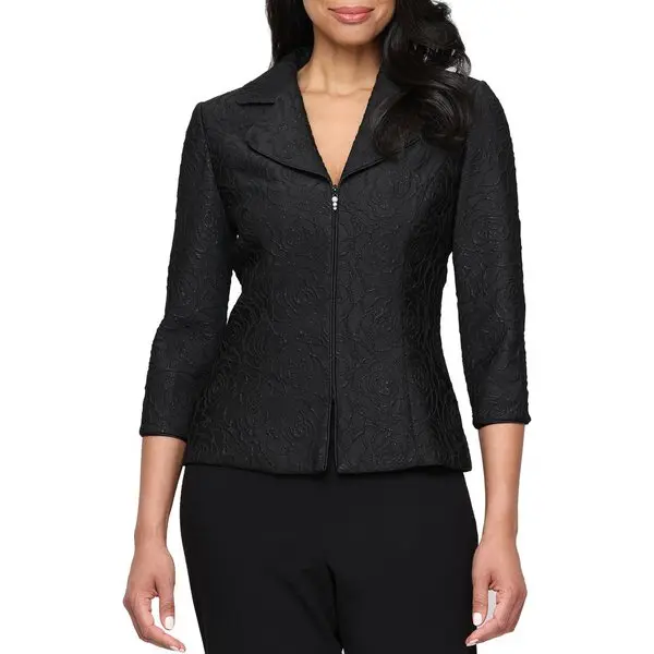 Alex Evenings Textured Jacquard Jacket - Black