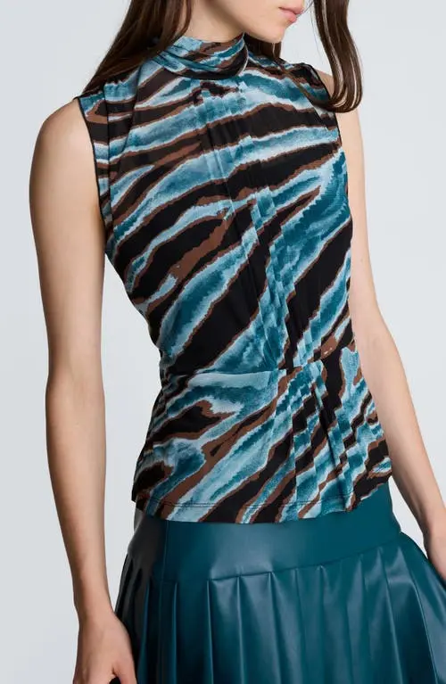 KENNETH COLE Pleated Mock Neck Sleeveless Mesh Top