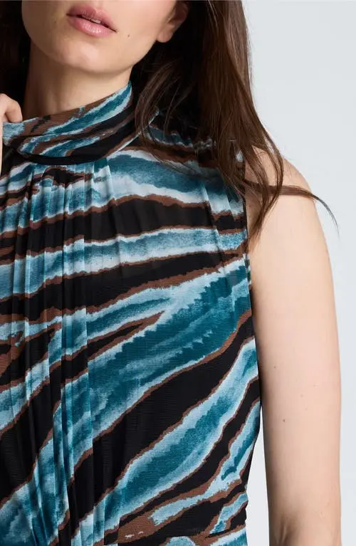 KENNETH COLE Pleated Mock Neck Sleeveless Mesh Top