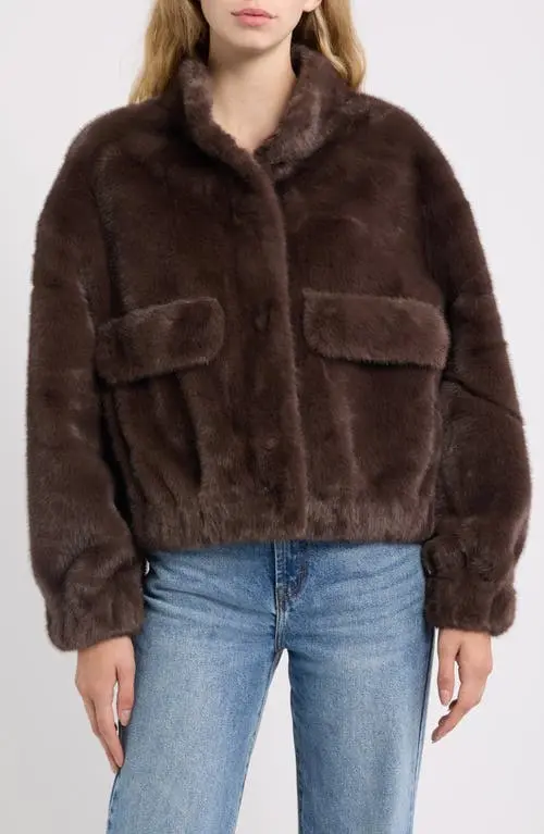 Deluc Faux Fur Bomber Jacket With Stand Collar - Chocolate