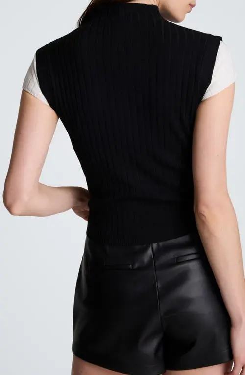 KENNETH COLE Mock Neck Wide Rib Sweater With Short Sleeves