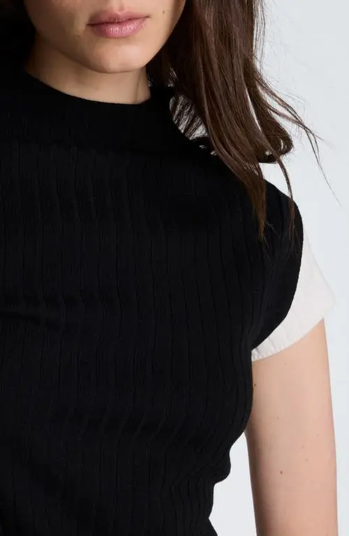KENNETH COLE Mock Neck Wide Rib Sweater With Short Sleeves