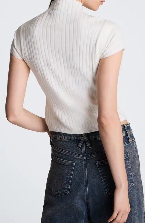 KENNETH COLE Mock Neck Wide Rib Sweater With Short Sleeves - Oyster