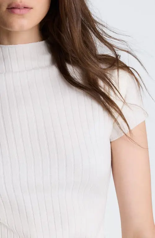 KENNETH COLE Mock Neck Wide Rib Sweater With Short Sleeves - Oyster