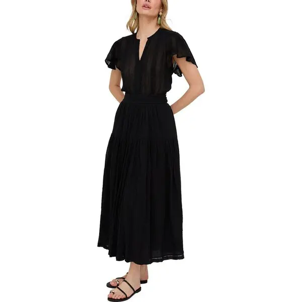 RAFFYA Candice Flutter Sleeve Jacquard Maxi Dress - Black