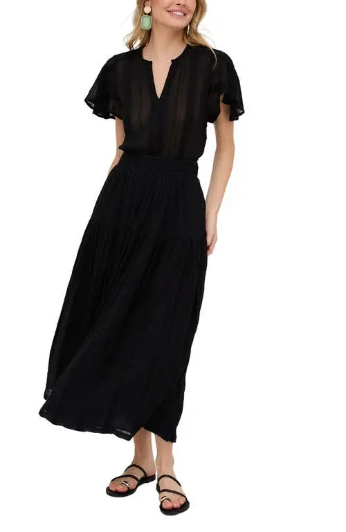 RAFFYA Candice Flutter Sleeve Jacquard Maxi Dress - Black