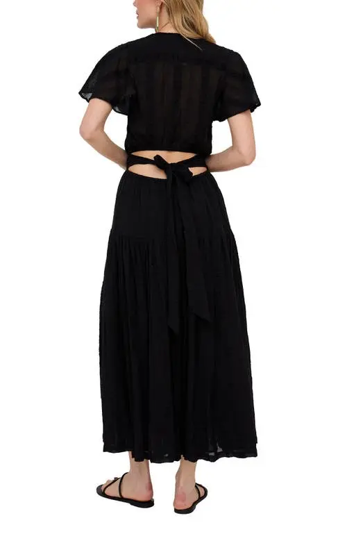 RAFFYA Candice Flutter Sleeve Jacquard Maxi Dress - Black