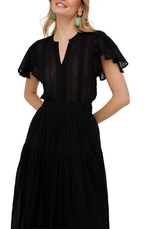RAFFYA Candice Flutter Sleeve Jacquard Maxi Dress - Black
