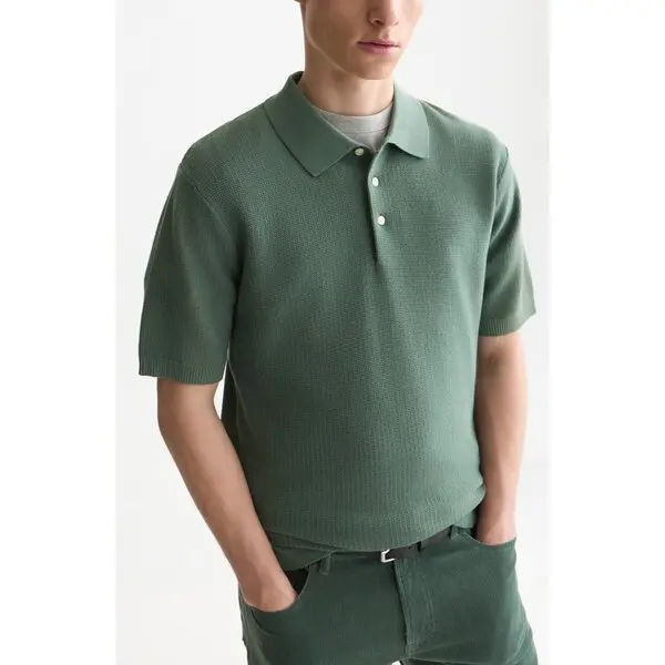 Scotch & Soda Regular Fit Structured Knit Cotton Polo - Dark Forest