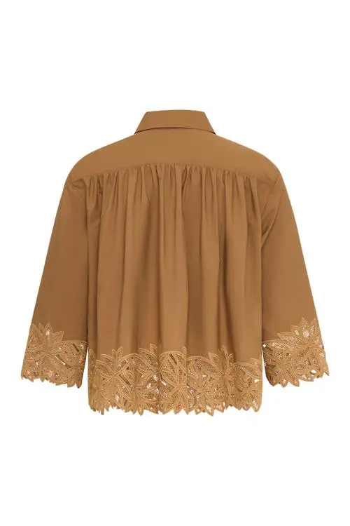 MAISON COMMON Embroidered Cotton Blouse With Patch Pockets