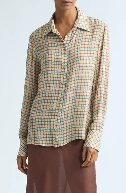 SIEDRES Lottie Check Crepe Button-up Shirt - Pink Multi