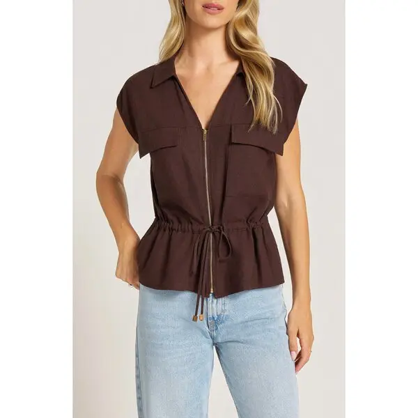 Matty M. Marani Utility Top With Zip Closure And Drawstring Waist