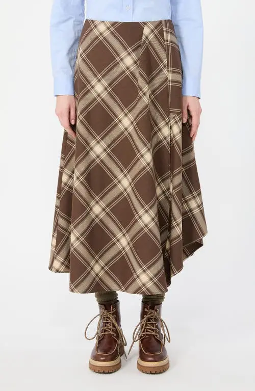 Max Mara Plaid Wool Blend Midi Skirt