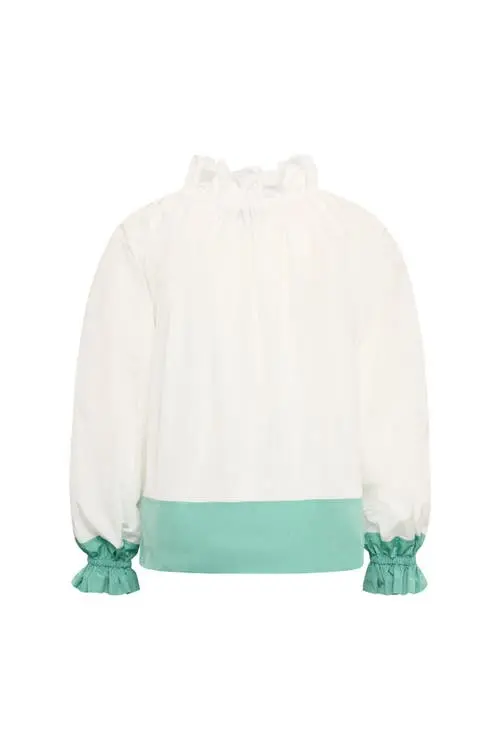 MAISON COMMON Taffeta Blouse With Bloon Sleeves And Bow - White/green