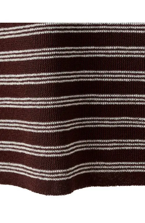 Mango Striped Ribbed Crewneck Short Sleeve Sweater