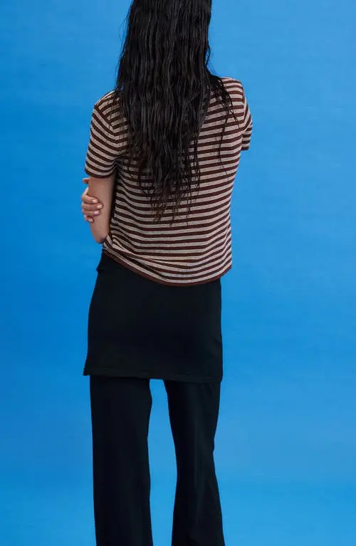 Mango Striped Ribbed Crewneck Short Sleeve Sweater