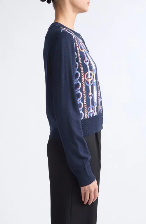 St. John Mixed Media Chain Print Merino Wool Blend Cardigan