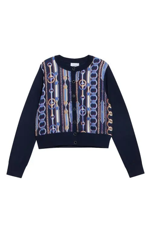 St. John Mixed Media Chain Print Merino Wool Blend Cardigan