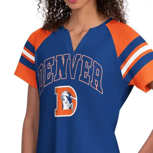 STARTER Denver Broncos Game On Notch Neck Raglan T-shirt