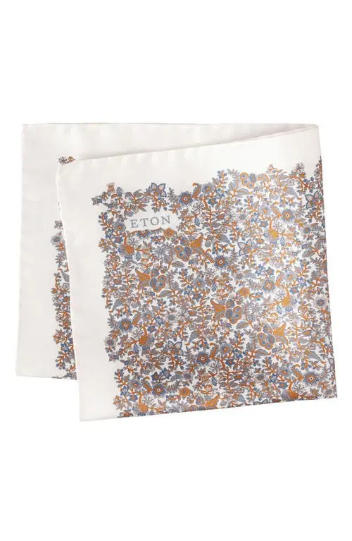 Eton Floral Silk Twill Pocket Square - Medium Orange