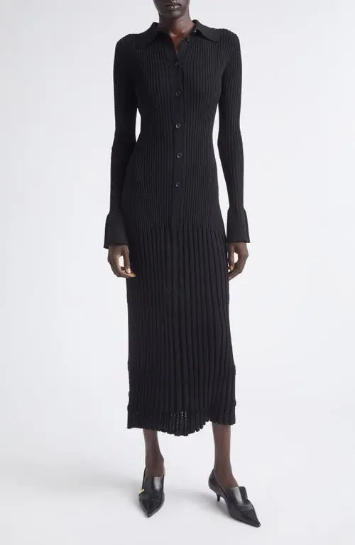 Proenza Schouler Rosario Point Collar Ribbed Midi Dress - Black