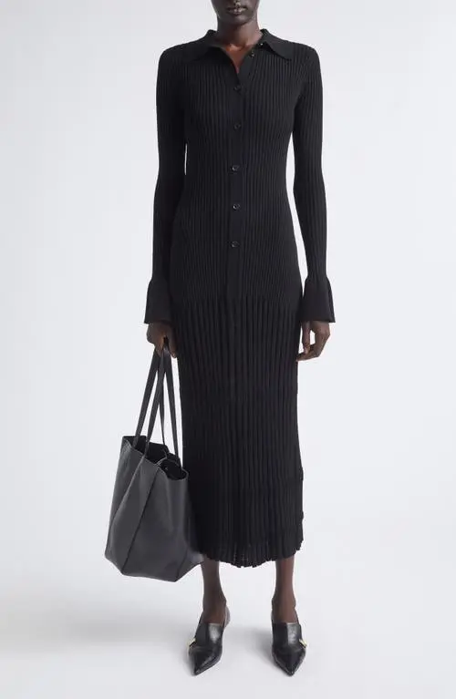Proenza Schouler Rosario Point Collar Ribbed Midi Dress