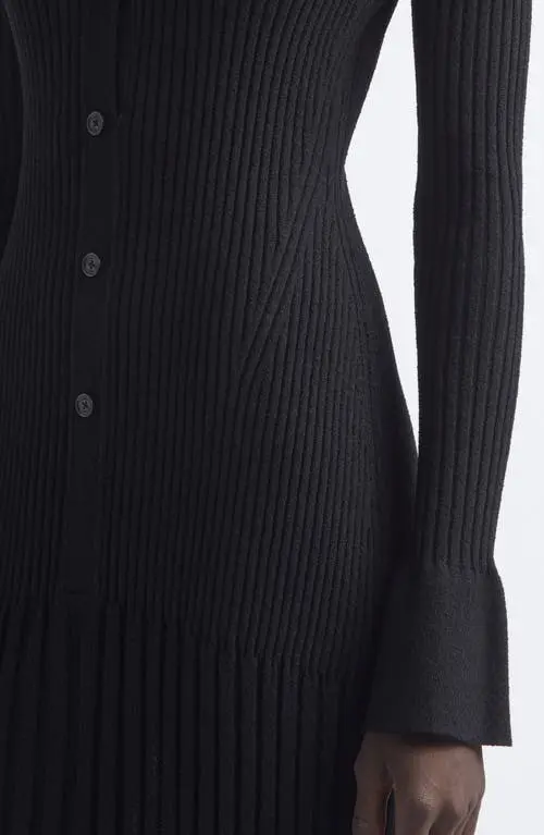 Proenza Schouler Rosario Point Collar Ribbed Midi Dress