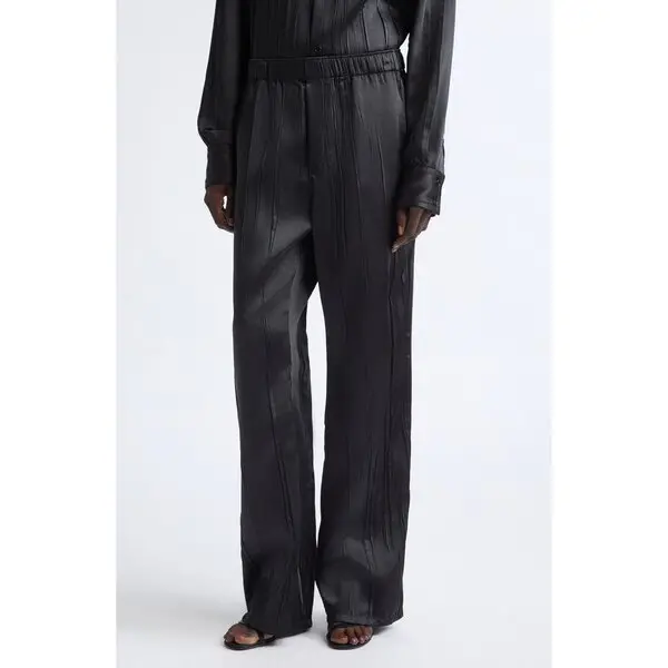 COURREGES Crinkled Satin Wide Leg Pants - Black