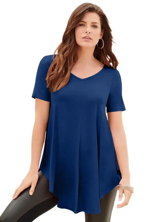 Roaman's Ultra Drape V-neck Swing Tunic - Evening Blue