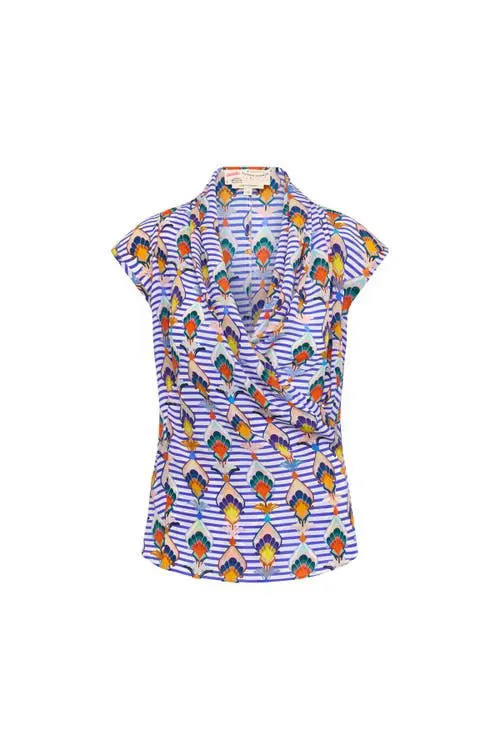 MAISON COMMON Printed Wrap Silk Top Streifendruck Mit Geometrischen Tulpen-design