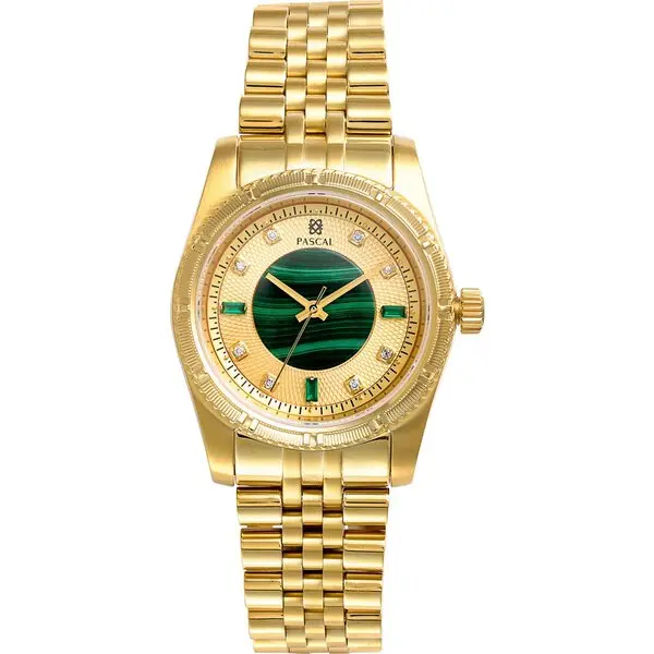 PASCAL Diamond And Emerald Bracelet Watch - Gold Malachite Pattern