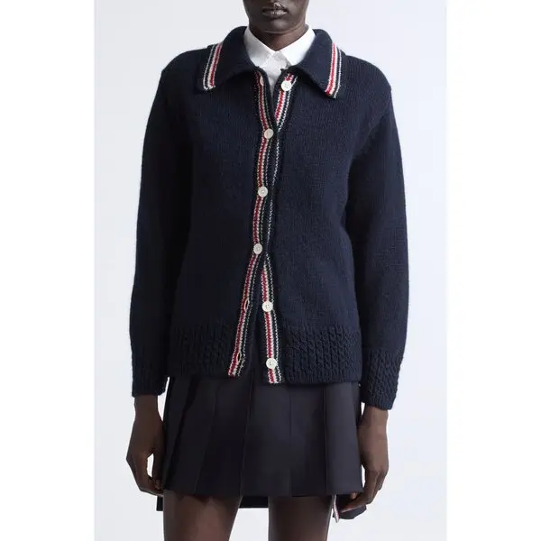 Thom Browne Hector Icon Intarsia Wool & Mohair Cardigan - Navy