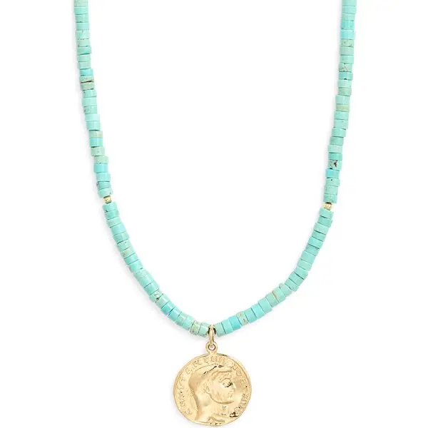HOUSE OF OLIA Dorsei Bead Coin Pendant Necklace - Turquoise