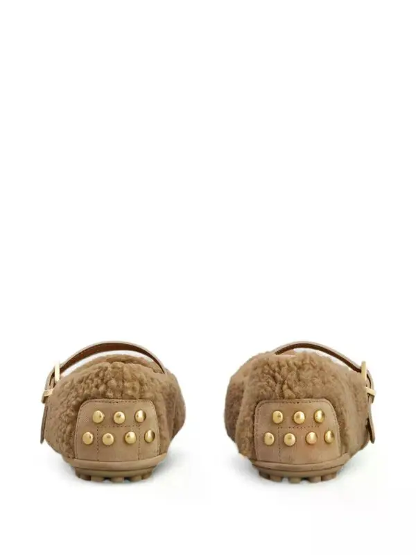 TOD'S Shearling Ballet Flats With Buckle Strap - Neutrals