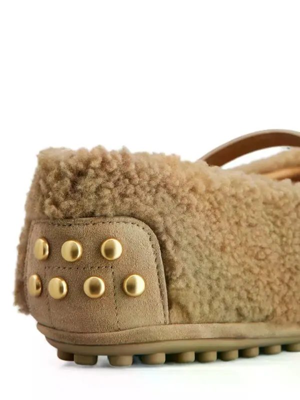 TOD'S Shearling Ballet Flats With Buckle Strap - Neutrals