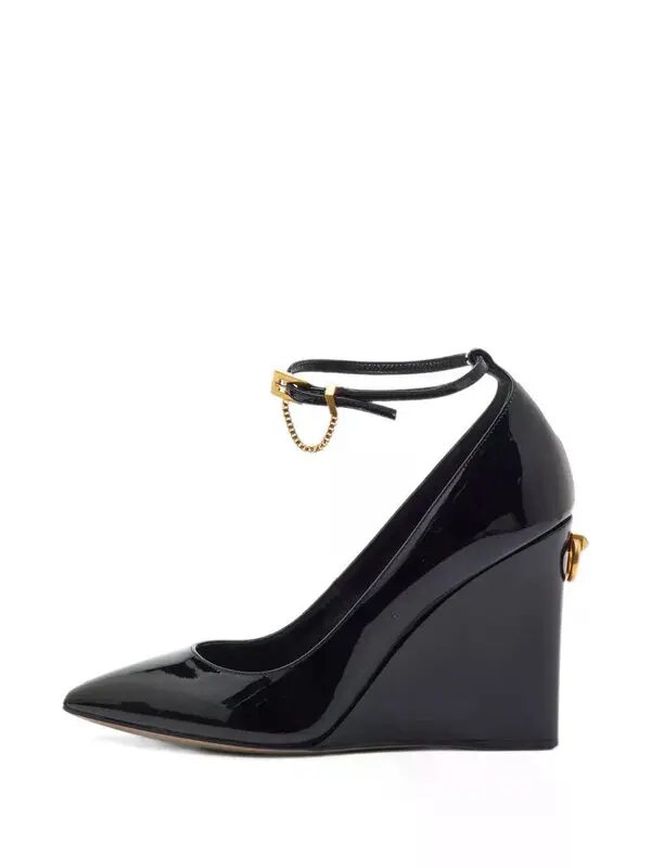 Valentino Garavani Patent Leather Ringstud Wedge Pumps - Black