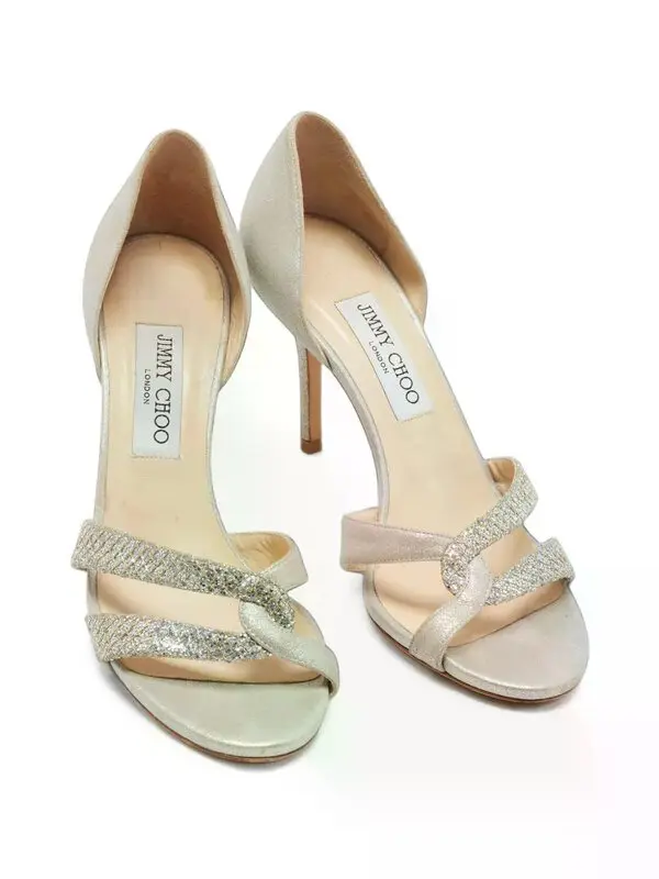 JIMMY CHOO Tone Glitter Suede Crossover Strap Stiletto Pumps