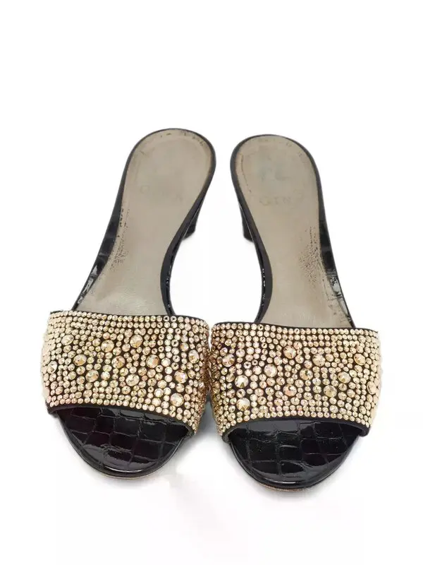 GINA Crocodile-embossed Crystal-embellished Sandals
