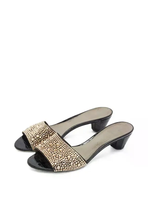 GINA Crocodile-embossed Crystal-embellished Sandals