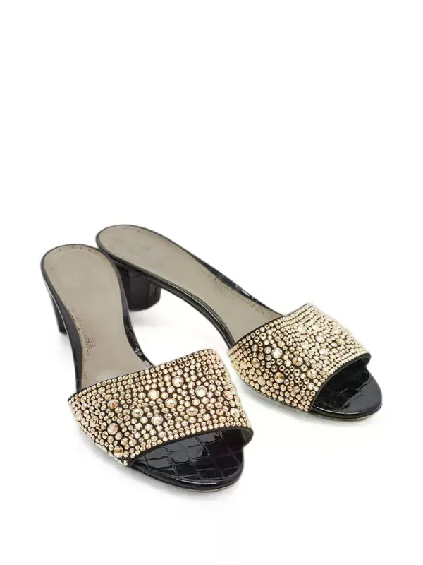 GINA Crocodile-embossed Crystal-embellished Sandals