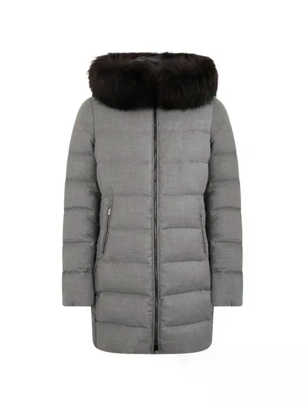MOORER Single-breasted Padded Coat With Fur Trim